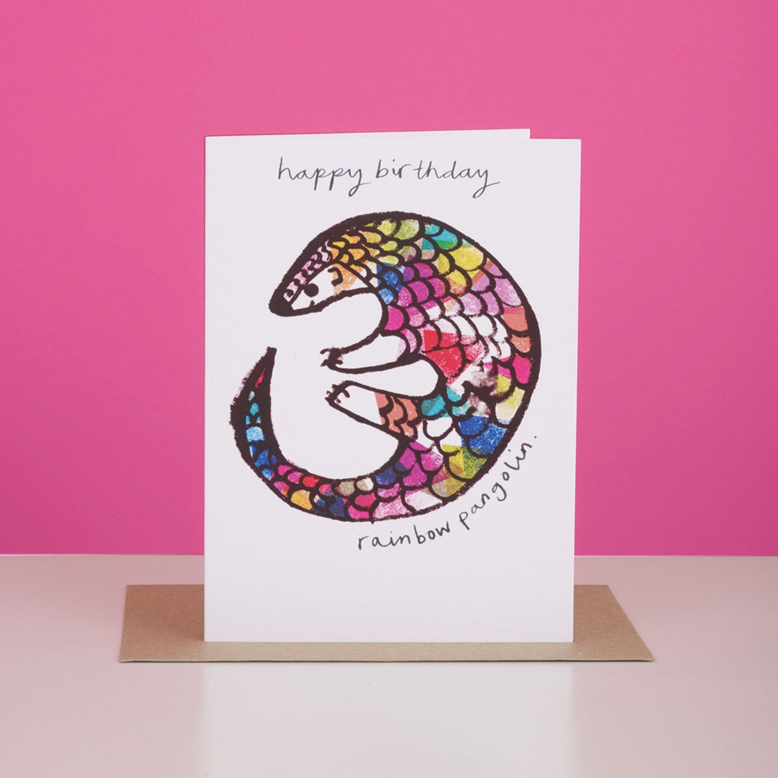 Rainbow Pangolin Birthday Card Colourful Animal Illustration - Etsy