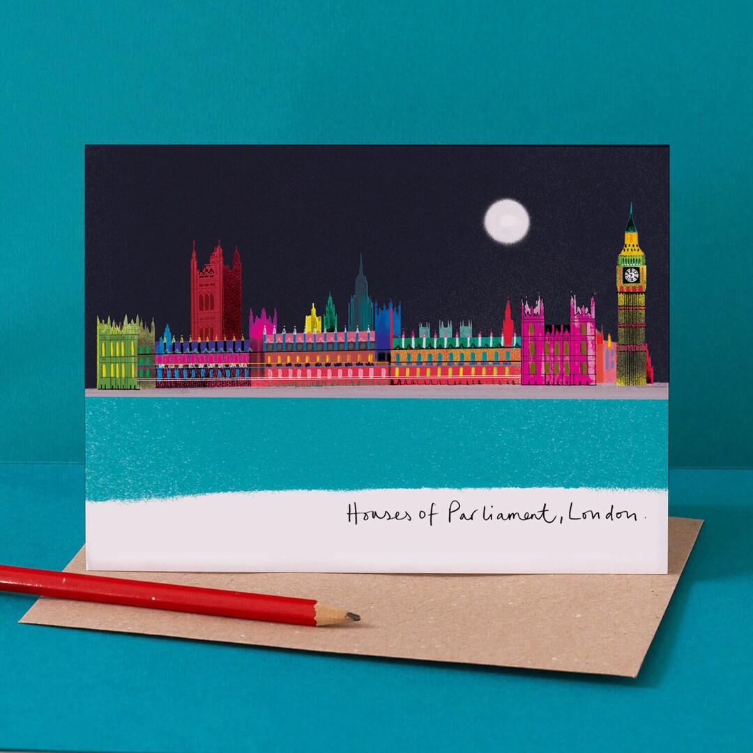 Houses of Parliament Card, London by Night Illustration, LM155 - Etsy