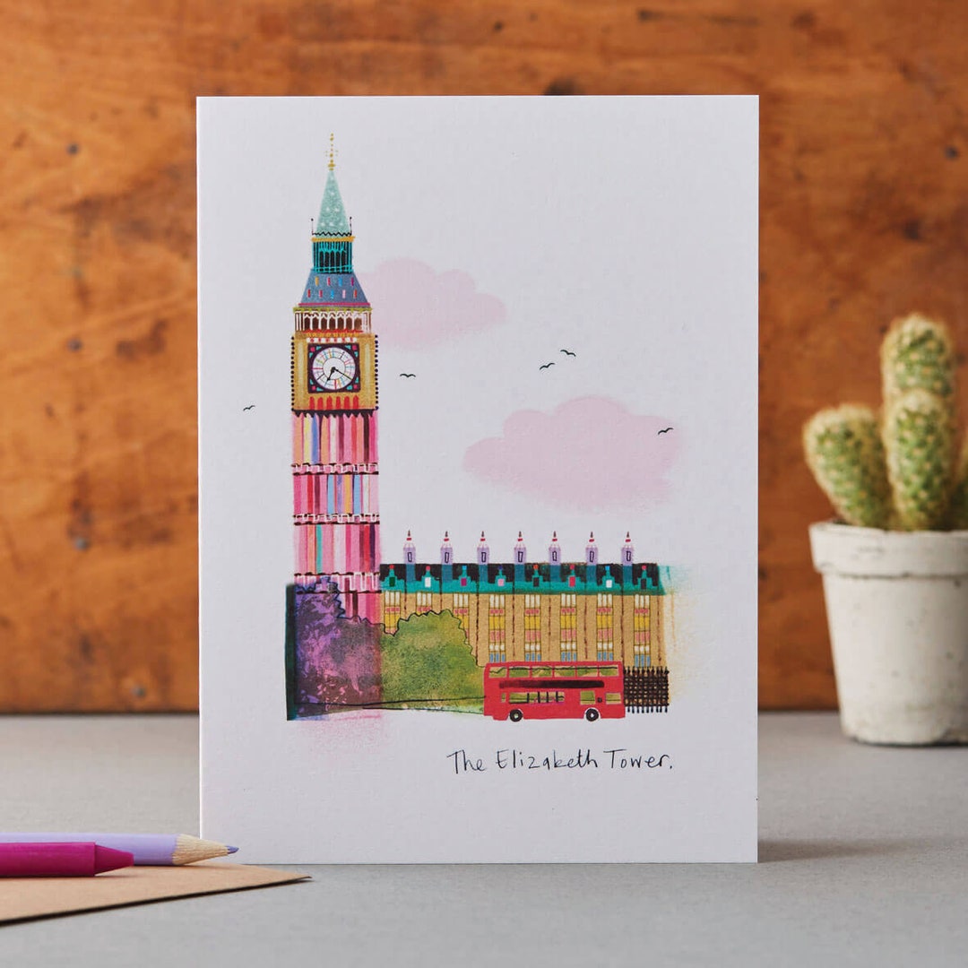 Big Ben Card, London Art, Elizabeth Tower, Westminster Illustration ...