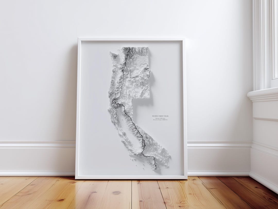Pacific Crest Trail Map Art | HD Topo Print | Minimalist Black and ...