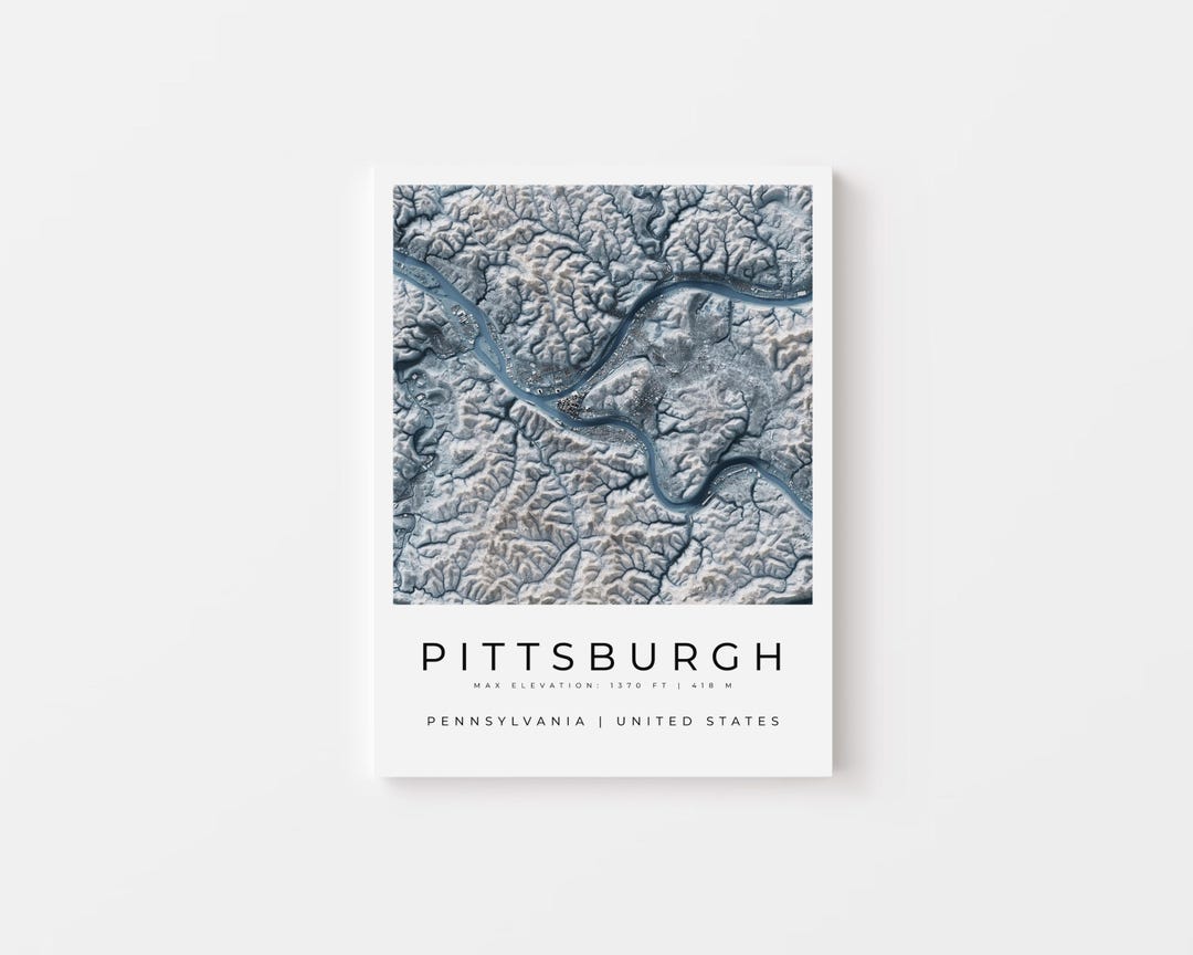 Pittsburgh Topography Map Art | Buildings & Rivers HD Topo Print - Etsy