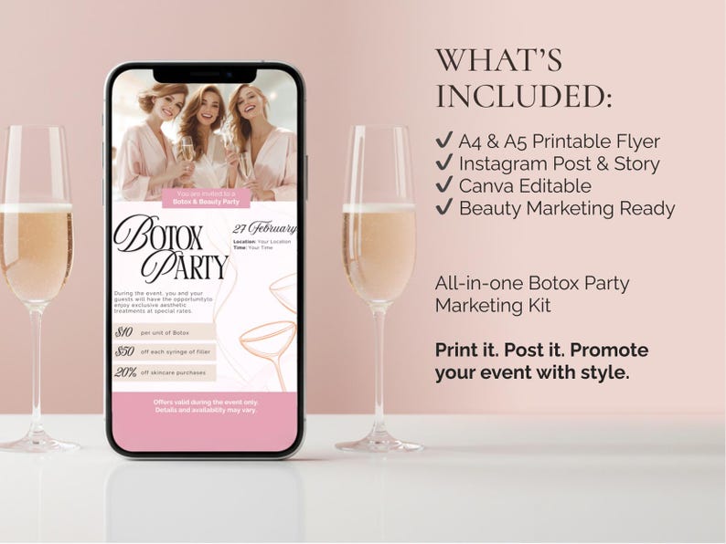 Botox Party Flyer Template, Editable Canva Beauty Marketing, A4 A5 ...