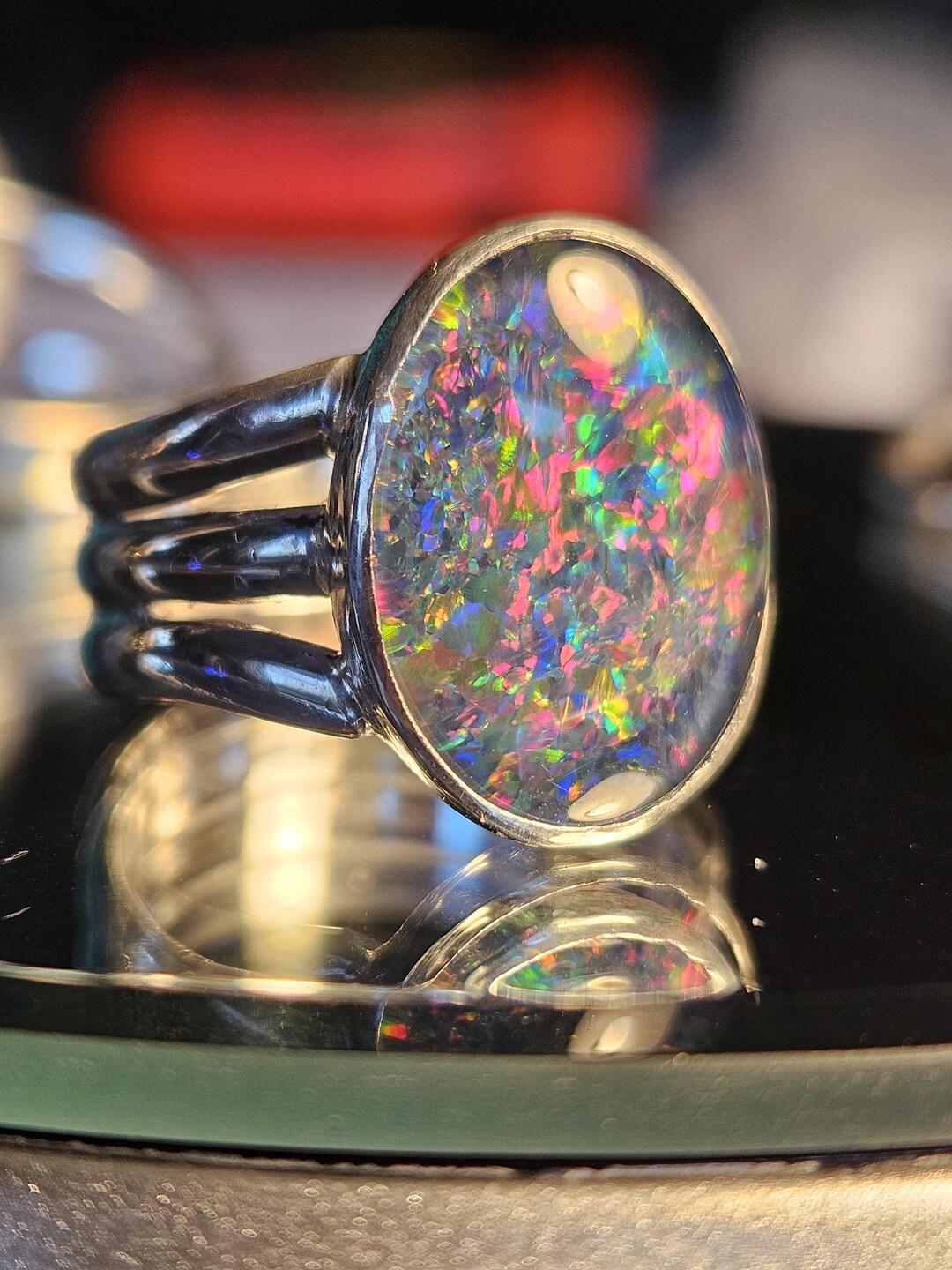 Opal Triplet Oval 16x12x3 Mm on a 3 Band Sterling Silver Ring US Size7 ...