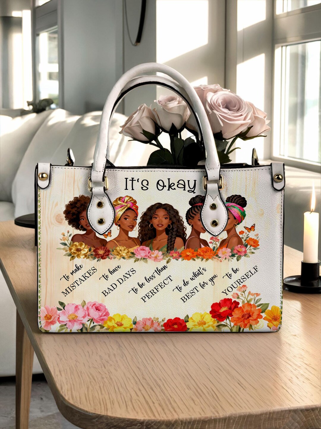 Black Women Leather Handbag, It’s Okay Be Yourself Handbag, Christian ...