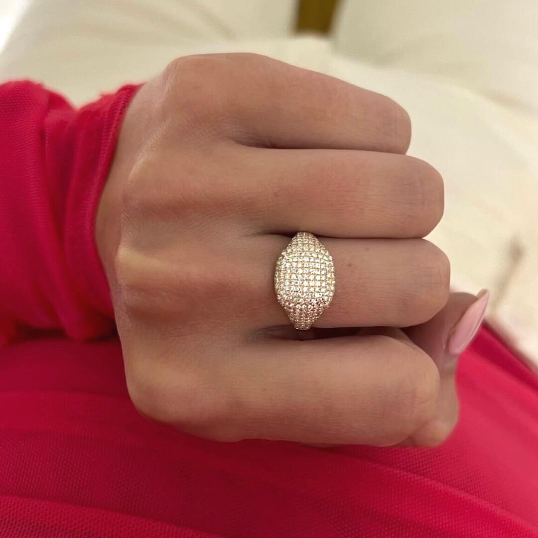 Pave Diamond Pinky Promise Ring Dome Signet Ring Minimalist Elegant ...
