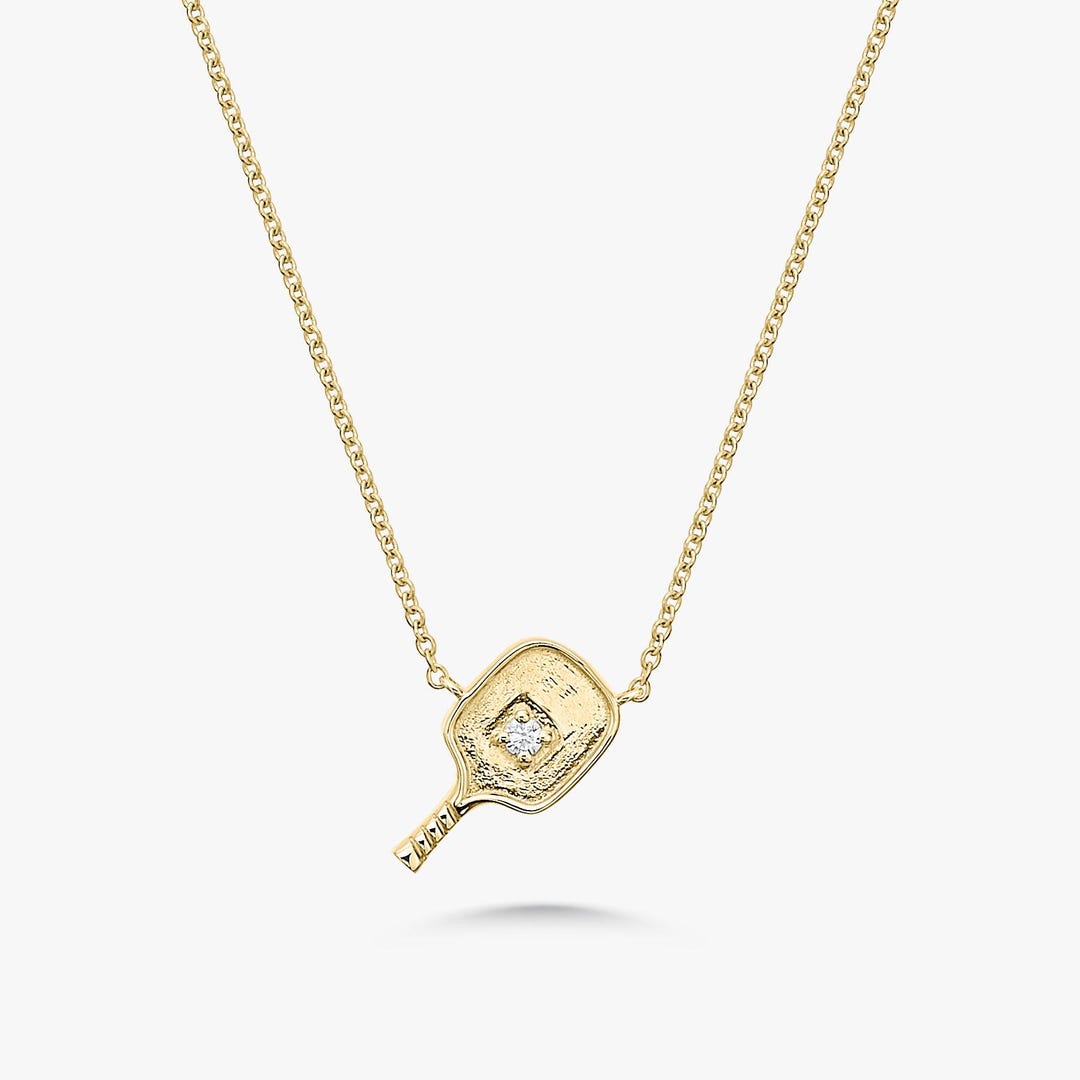14k Gold Pickleball Paddle Necklace 18k Round Cut Lab Grown Dainty ...
