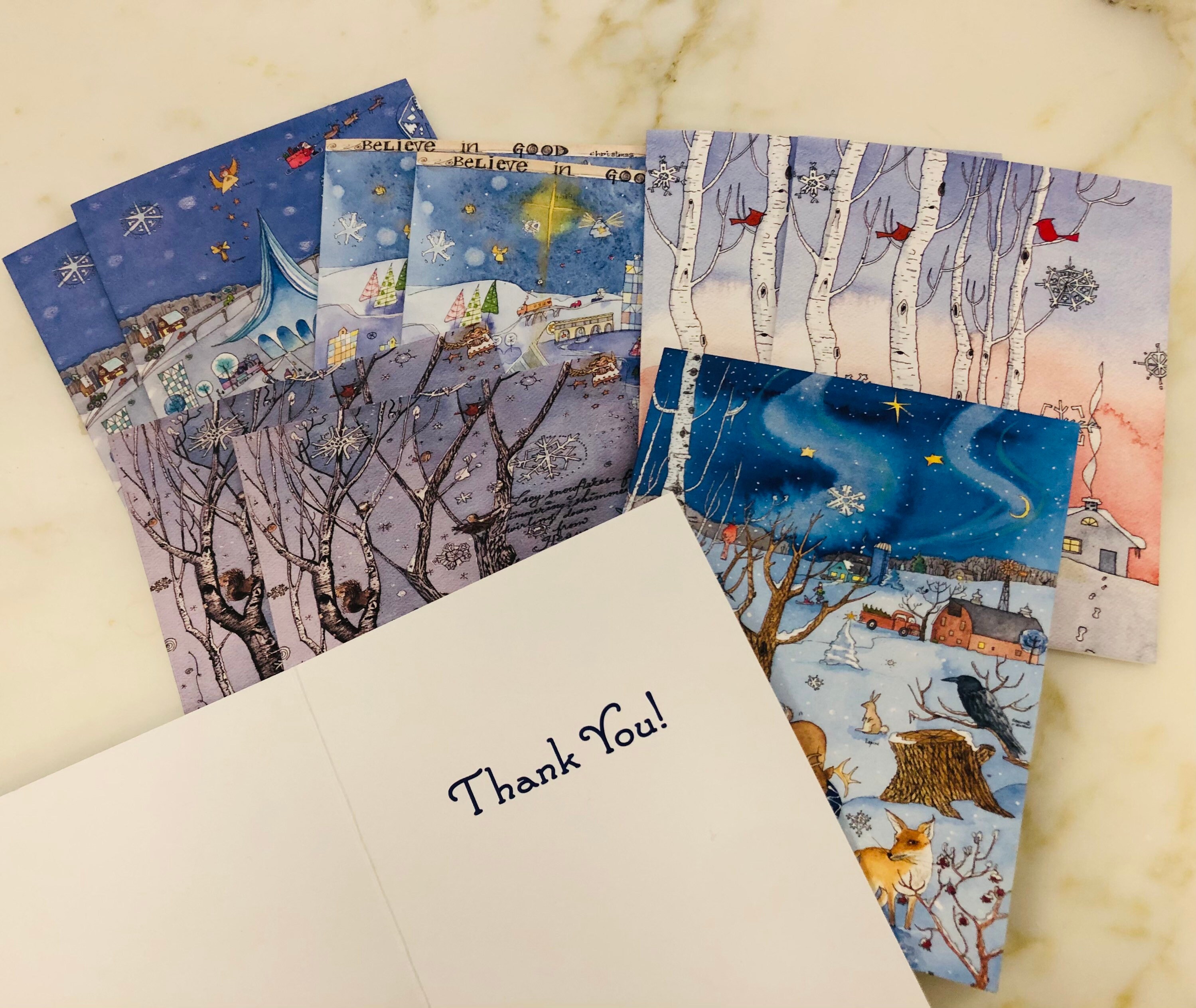 Winter Thank You Cards: Box of 10 - Etsy