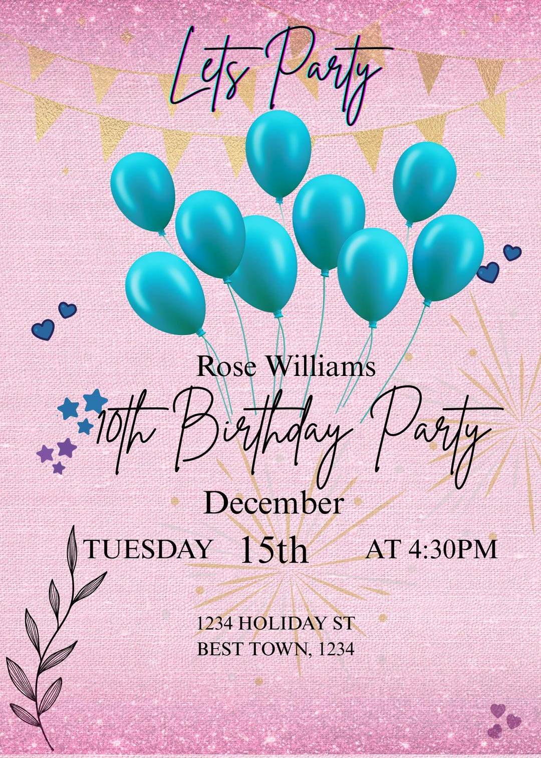 Editable Birthday Party Invite, Ballons Design, Instant Digital ...