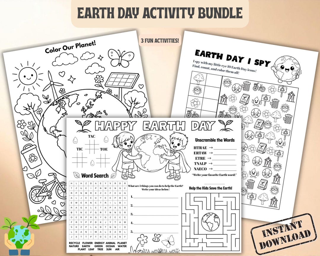 Earth Day Activity Bundle Printable | Kids Coloring Page, I Spy Game ...