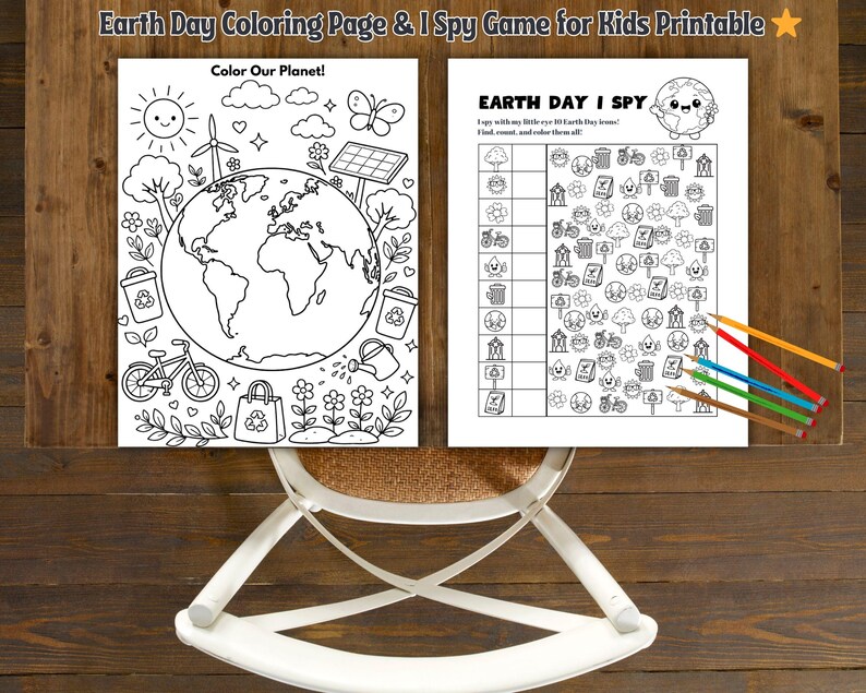 Earth Day Activity Bundle Printable | Kids Coloring Page, I Spy Game ...