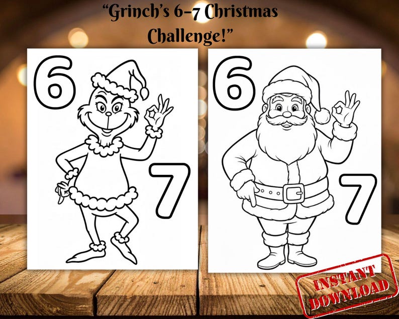6-7 Funny Christmas Holiday Coloring Sheets, Grinch & Santa Kids ...