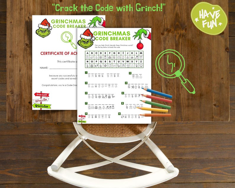 Grinch Christmas Code Breaker Game for Kids | Printable Holiday ...