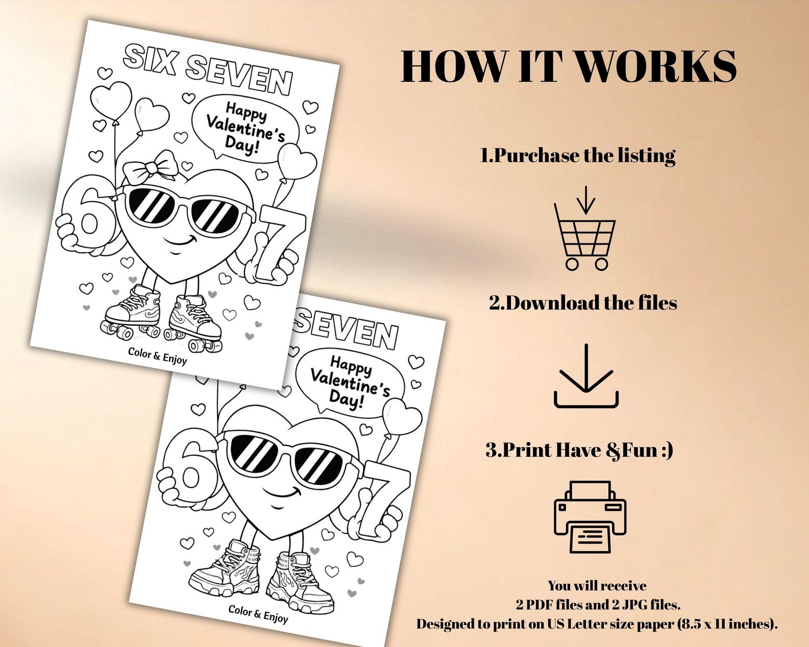 Six Seven Heart Valentines Day Coloring Page for Kids | Funny 6 7 Trend ...