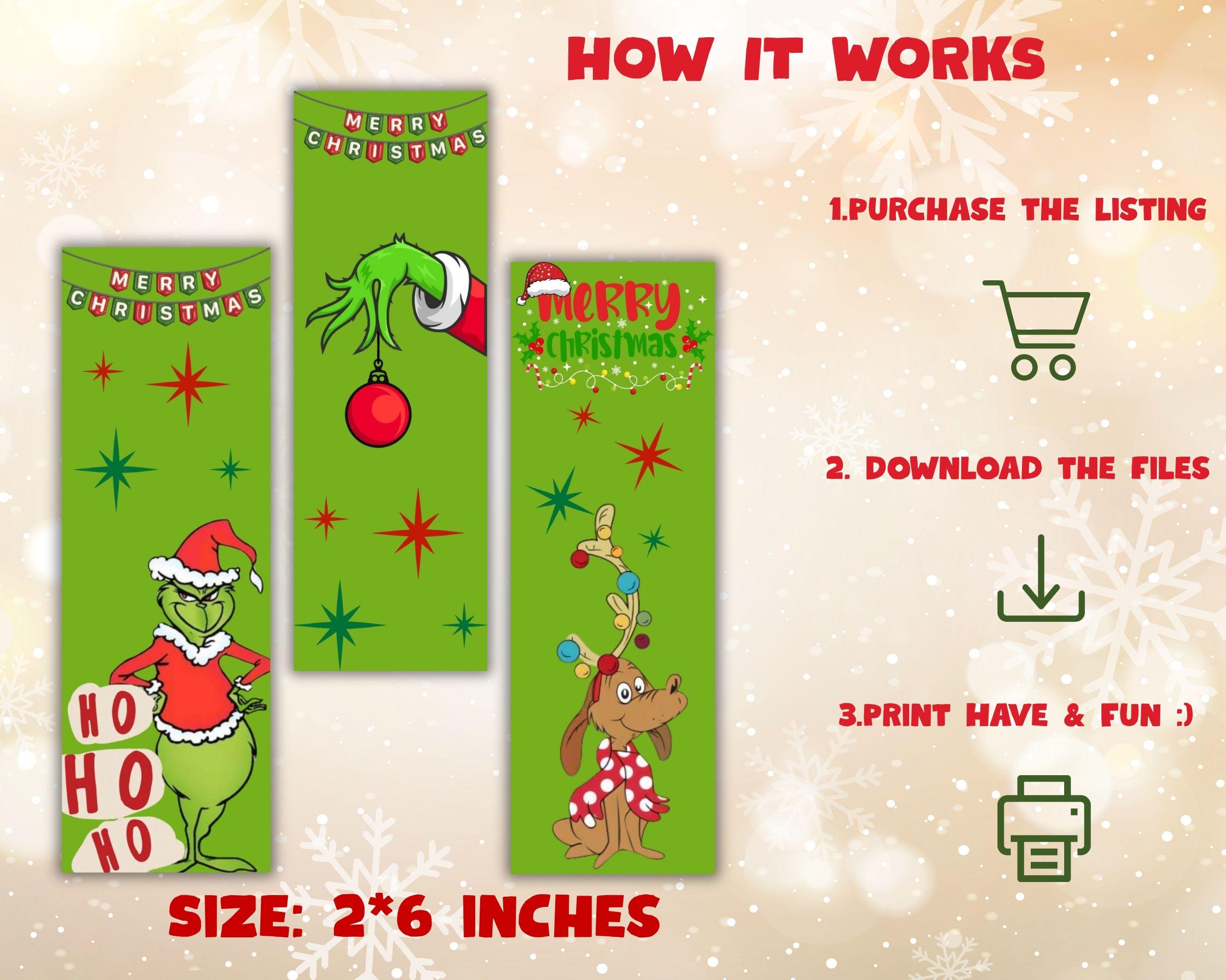 Grinch Christmas Bookmarks | Fun Holiday Printable Set | Grinch Gifts ...