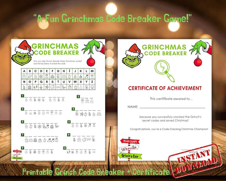 Grinch Christmas Code Breaker Game for Kids | Printable Holiday ...