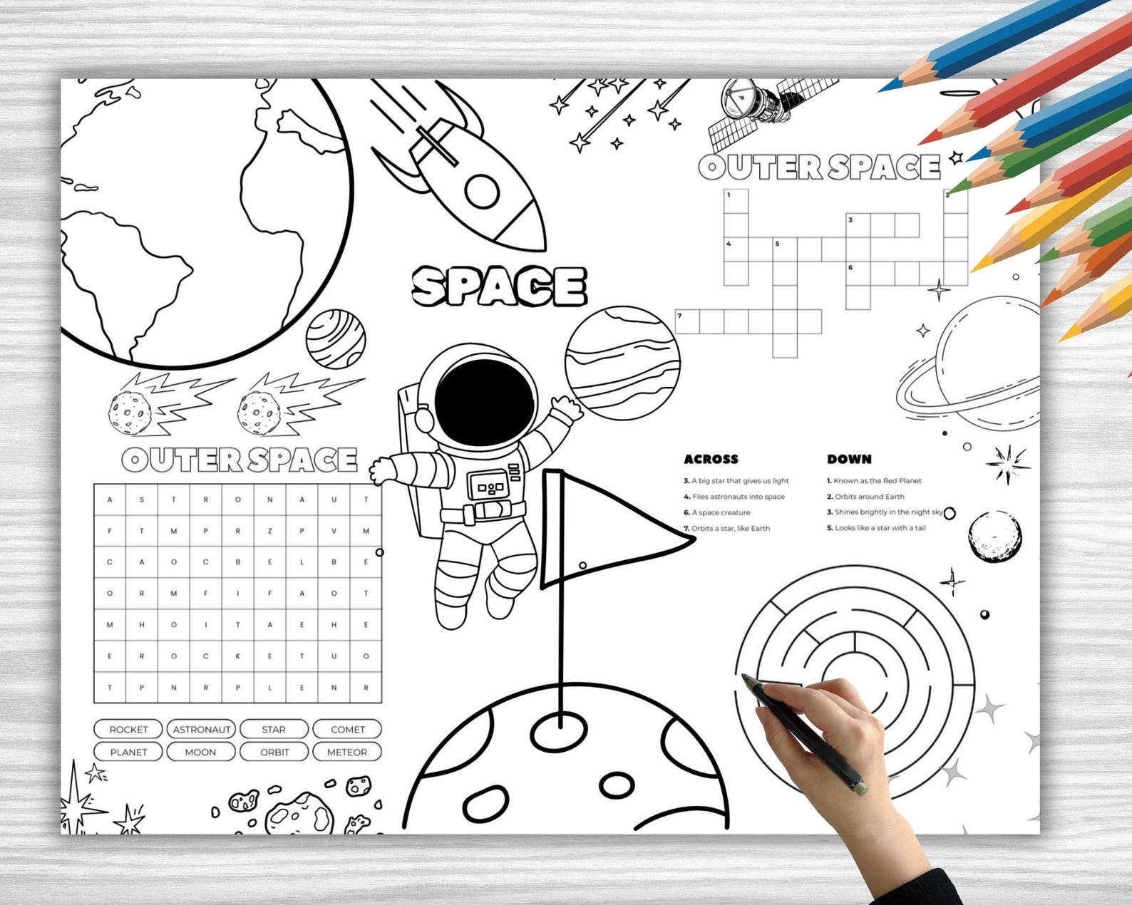 Space Activity Placemat: Kids Learning Sheet (digital Download) - Etsy
