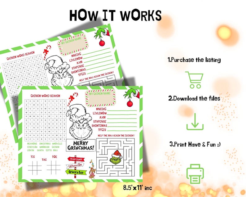 Grinch Activity Placemat , Printable Christmas Games, Coloring ...