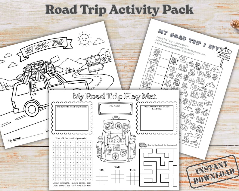 Road Trip Games for Kids | Printable Activity Pack | I Spy, Coloring ...