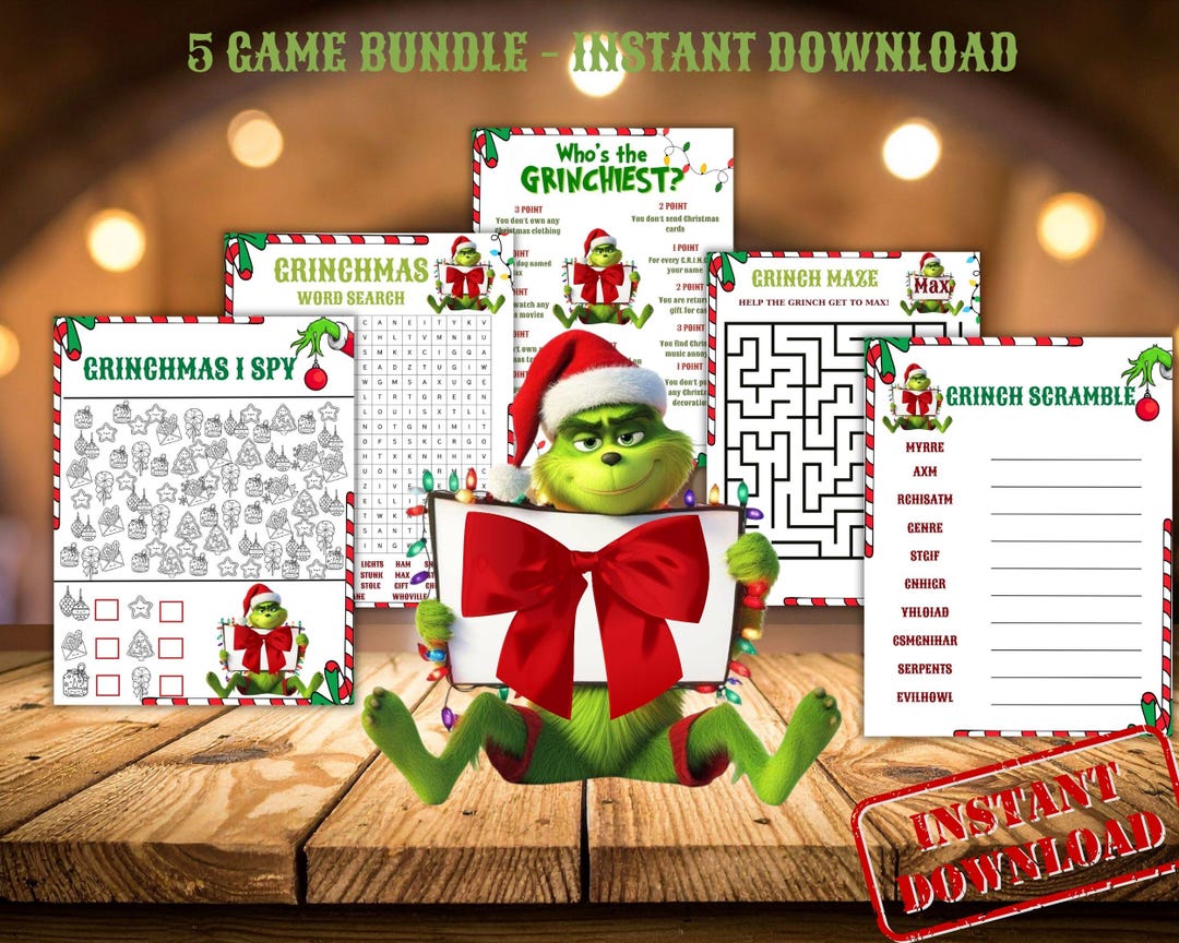 5 Grinch Christmas Games Bundle | Printable Grinchmas I Spy, Maze, Word ...