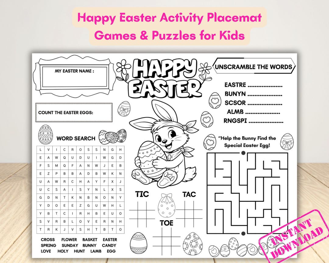 Easter Activity Placemat Printable With Games and Puzzles for Kids ...