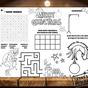 Grinch Activity Placemat | Christmas Kids Printable | Holiday Activity ...