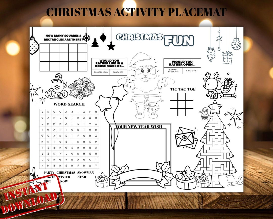 Christmas Activity Placemat Printable | Holiday Coloring & Games Page ...