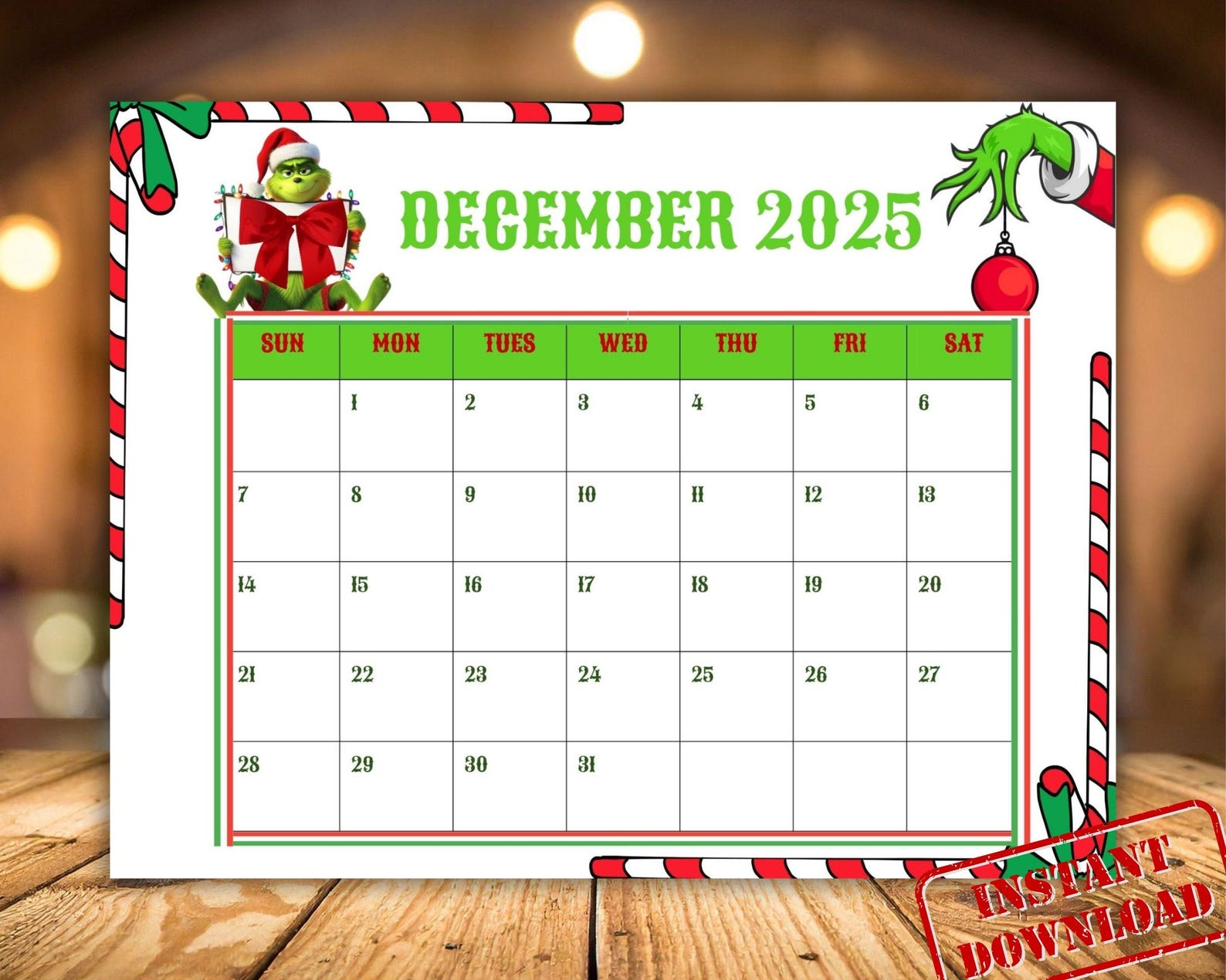 Grinch Christmas Countdown Calendar | December Planner| Holiday Daily ...