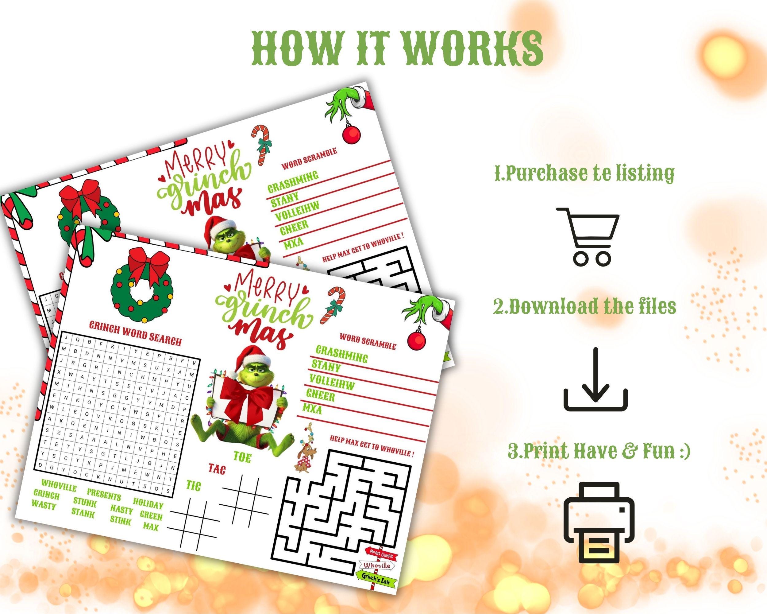 Grinch Activity Placemat , Printable Christmas Games, Coloring ...
