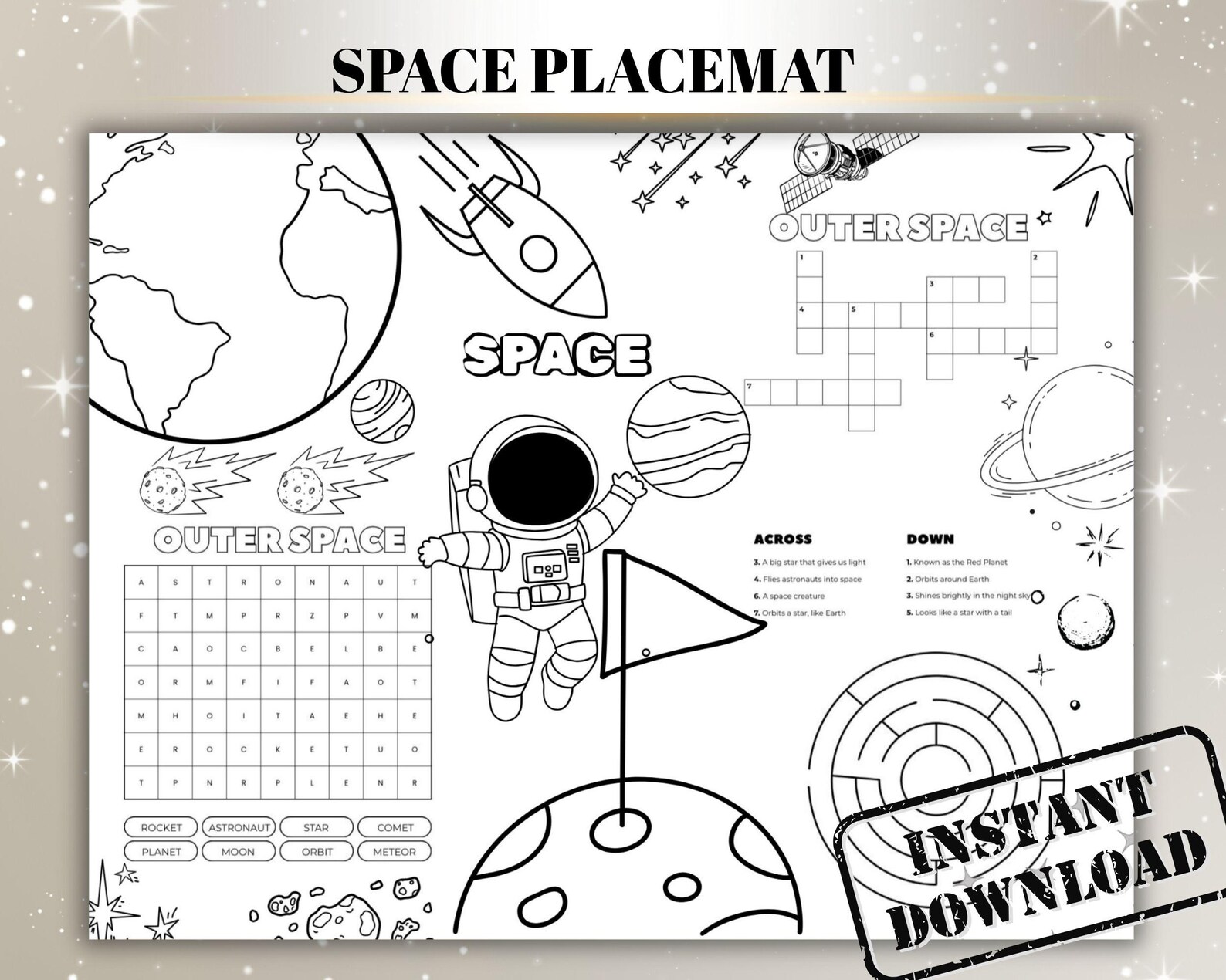 Space Activity Placemat: Kids Learning Sheet (digital Download) - Etsy