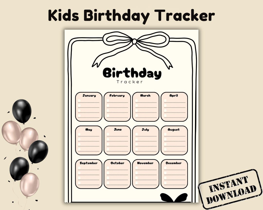 Birthday Tracker for Kids | Bow Theme Classroom Chart | Printable ...