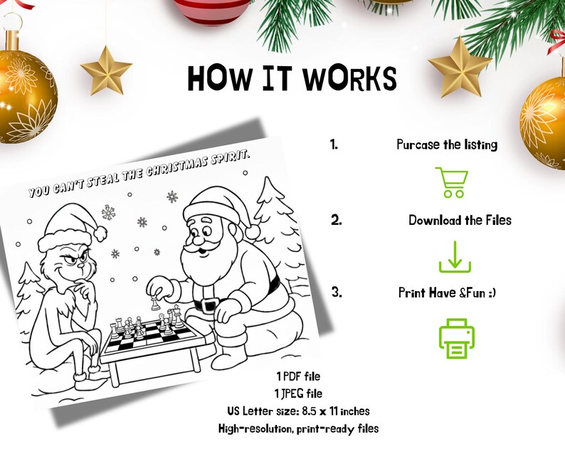 Grinch Vs Santa Chess Illustration |children’s Holiday Art Printable ...