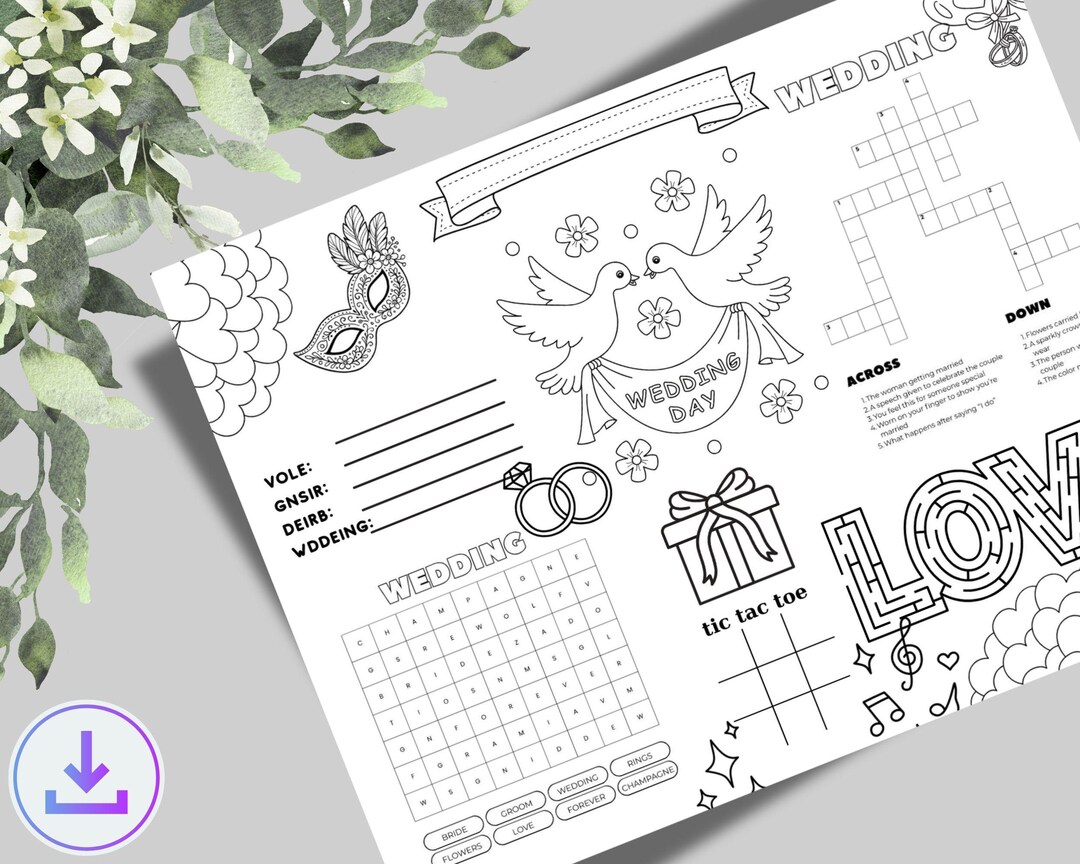 Wedding Activity Placemat for KIDS!! Kids Activity Mat for a Wedding ...