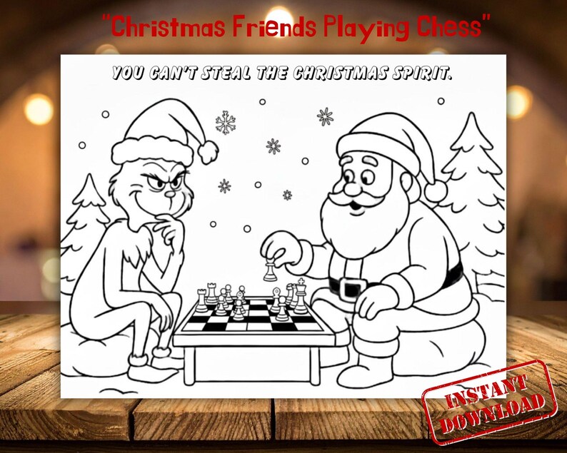 Grinch Vs Santa Chess Illustration |children’s Holiday Art Printable ...