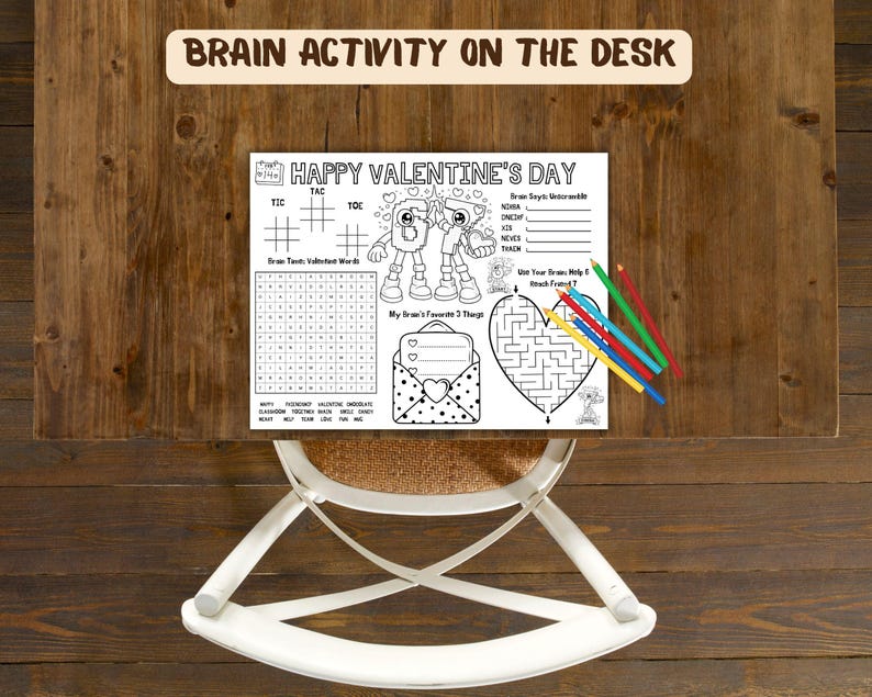 Brainrot Valentine Activity Placemat, Six Seven Meme Coloring Page, Gen ...