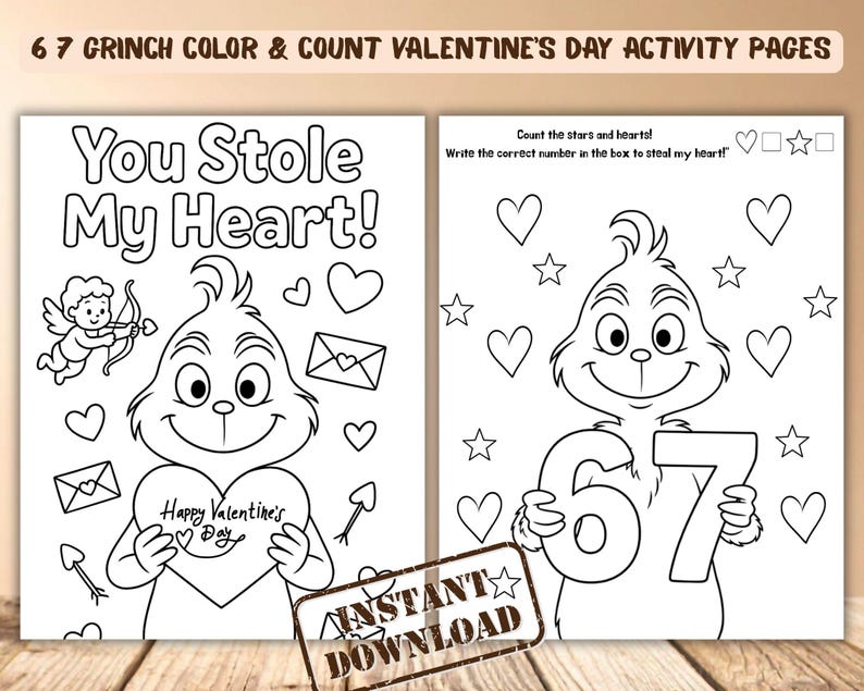 Grinch 6 7 Valentine Activity, Coloring Page and Counting Numbers 6–7 ...