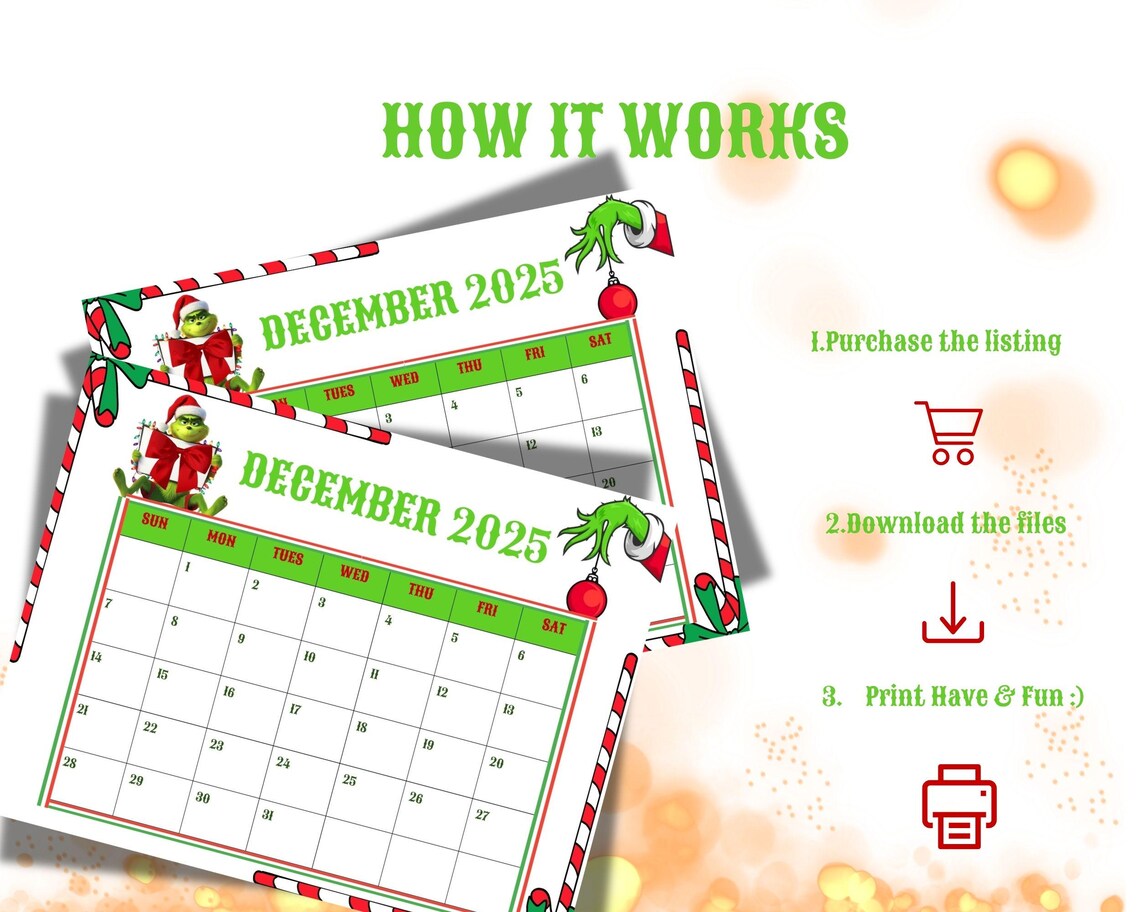 Grinch Christmas Countdown Calendar | December Planner| Holiday Daily ...
