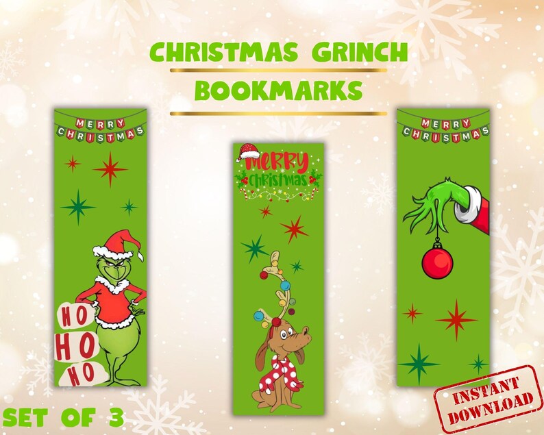 Grinch Christmas Bookmarks | Fun Holiday Printable Set | Grinch Gifts ...