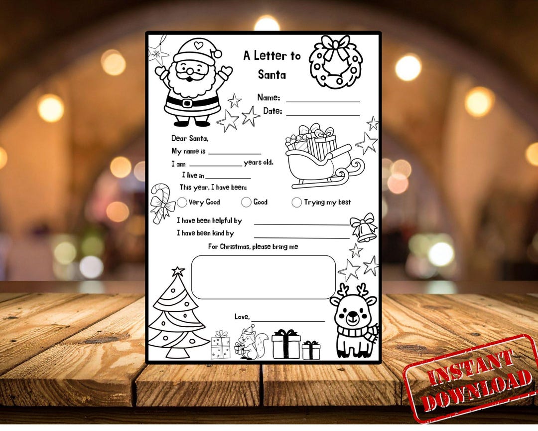 Letter to Santa Coloring Page - Kids Christmas Wish List - Printable ...