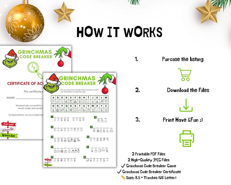 Grinch Christmas Code Breaker Game for Kids | Printable Holiday ...