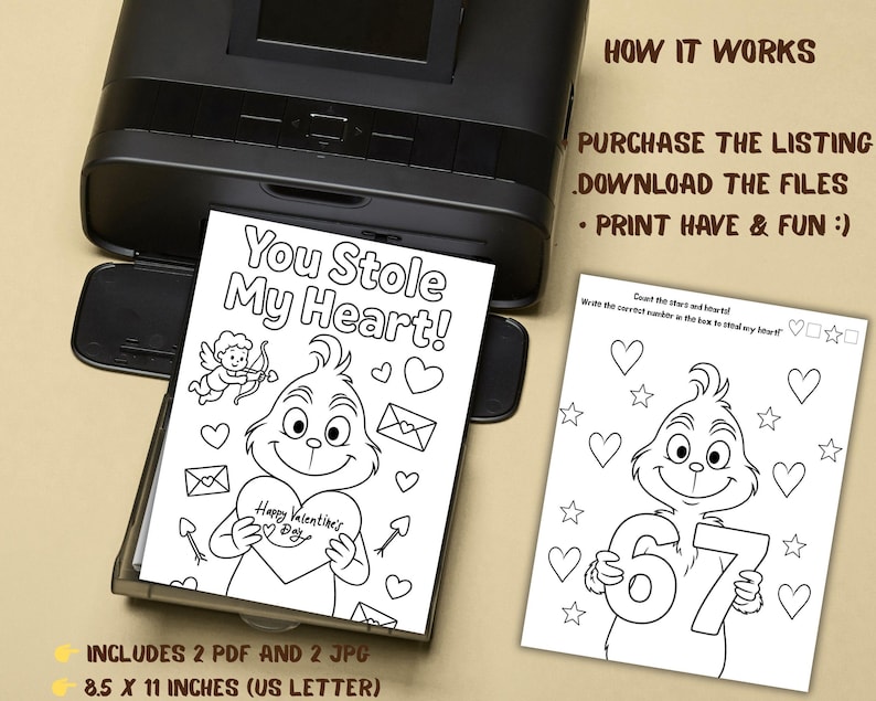 Grinch 6 7 Valentine Activity, Coloring Page and Counting Numbers 6–7 ...