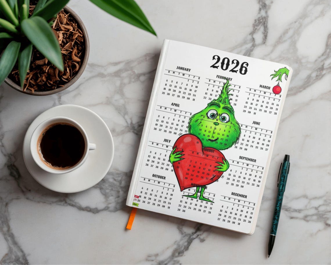 2026 Grinch-themed Full Year Calendar | Baby Green Character Art ...