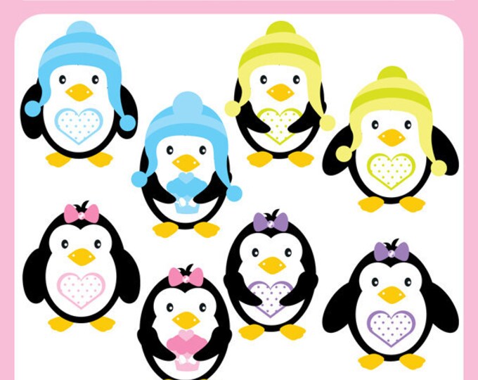 Cute Penguins Clipart Set Digital Download Images Scrapbook - Etsy
