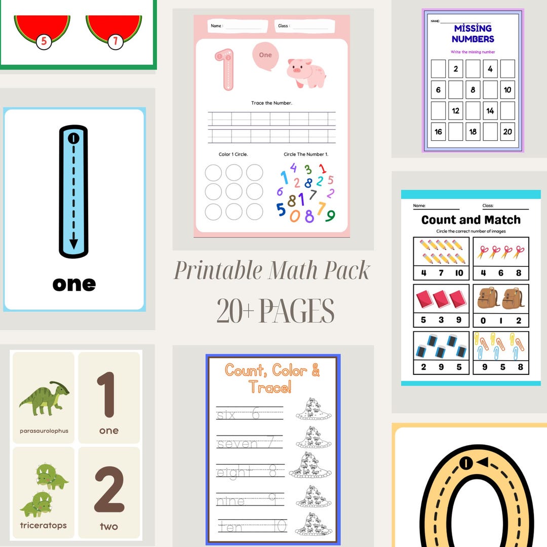Preschool Math Worksheets | Count, Color & Trace Activity Pack ...
