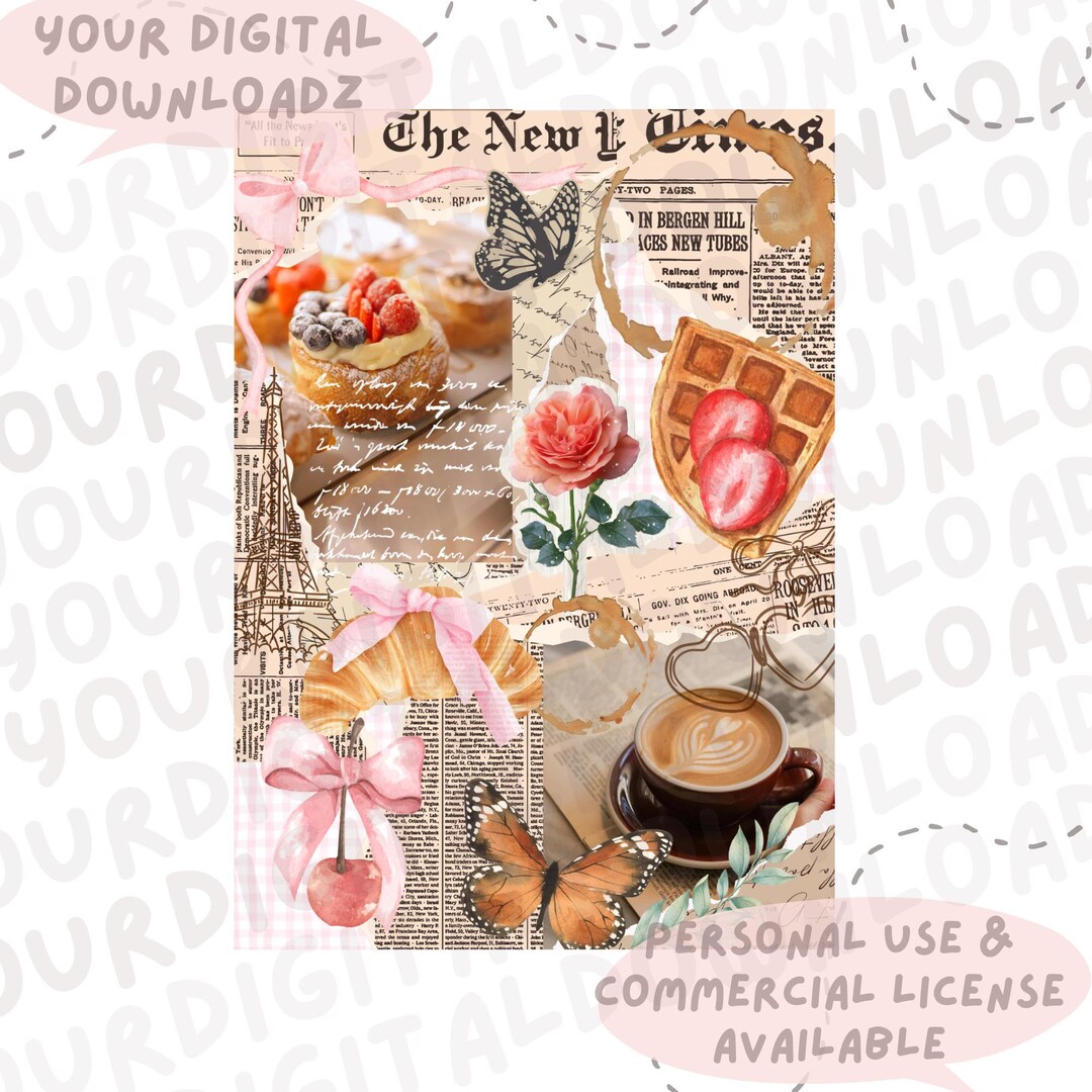 Pink Paris Collage 5x7 PNG Download - Etsy