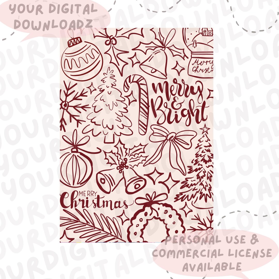 Red and Pink Christmas Doodles 5x7 PNG Download - Etsy