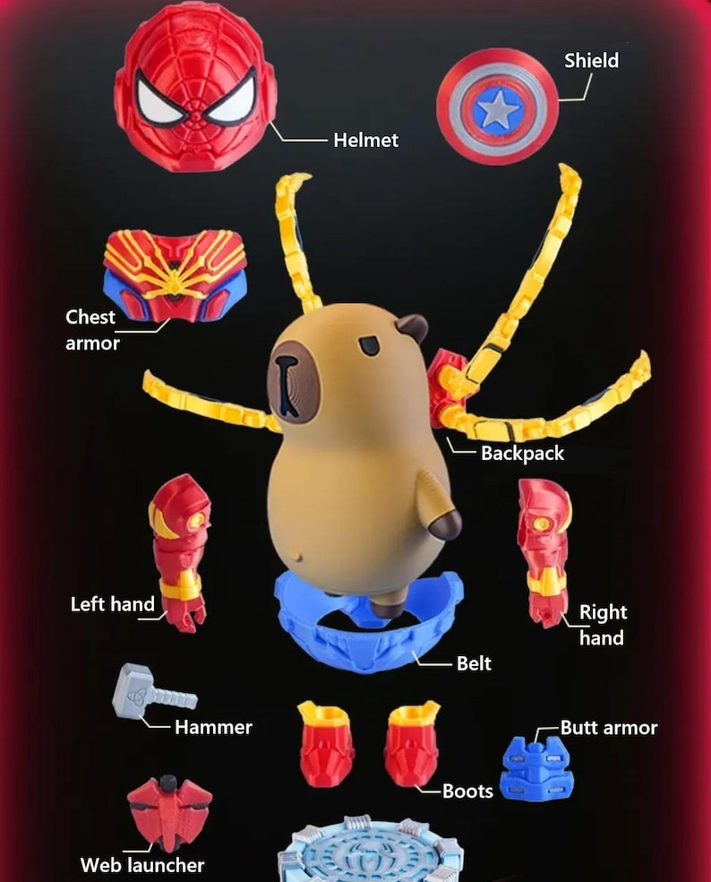 3D Print Capybara X Iron Spiderman Figure, Magnetic Attraction Parts ...