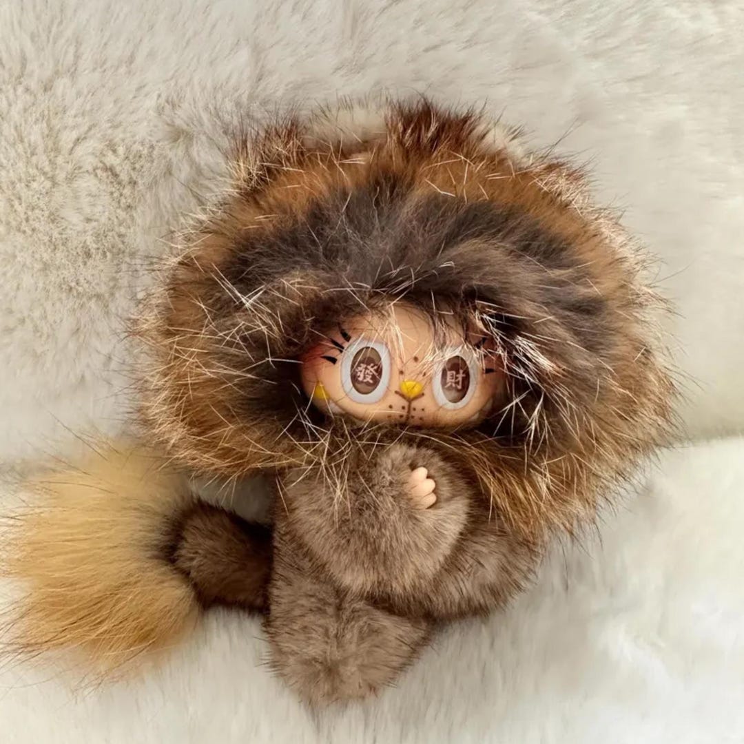 Labubu Figure Nature Lion - Genuine Mink Fur, Fox Fur, Hand-painted ...