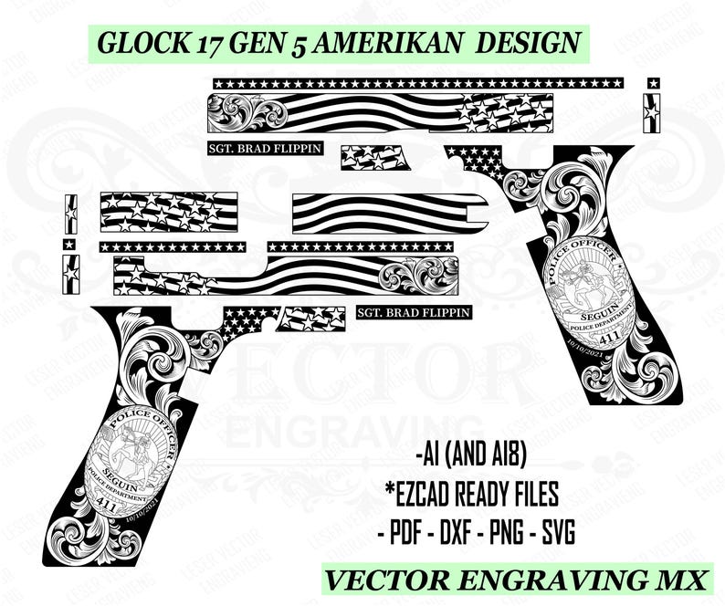 Glock 17 Gen 5 American Theme Digital Download for Laser Engraving ...