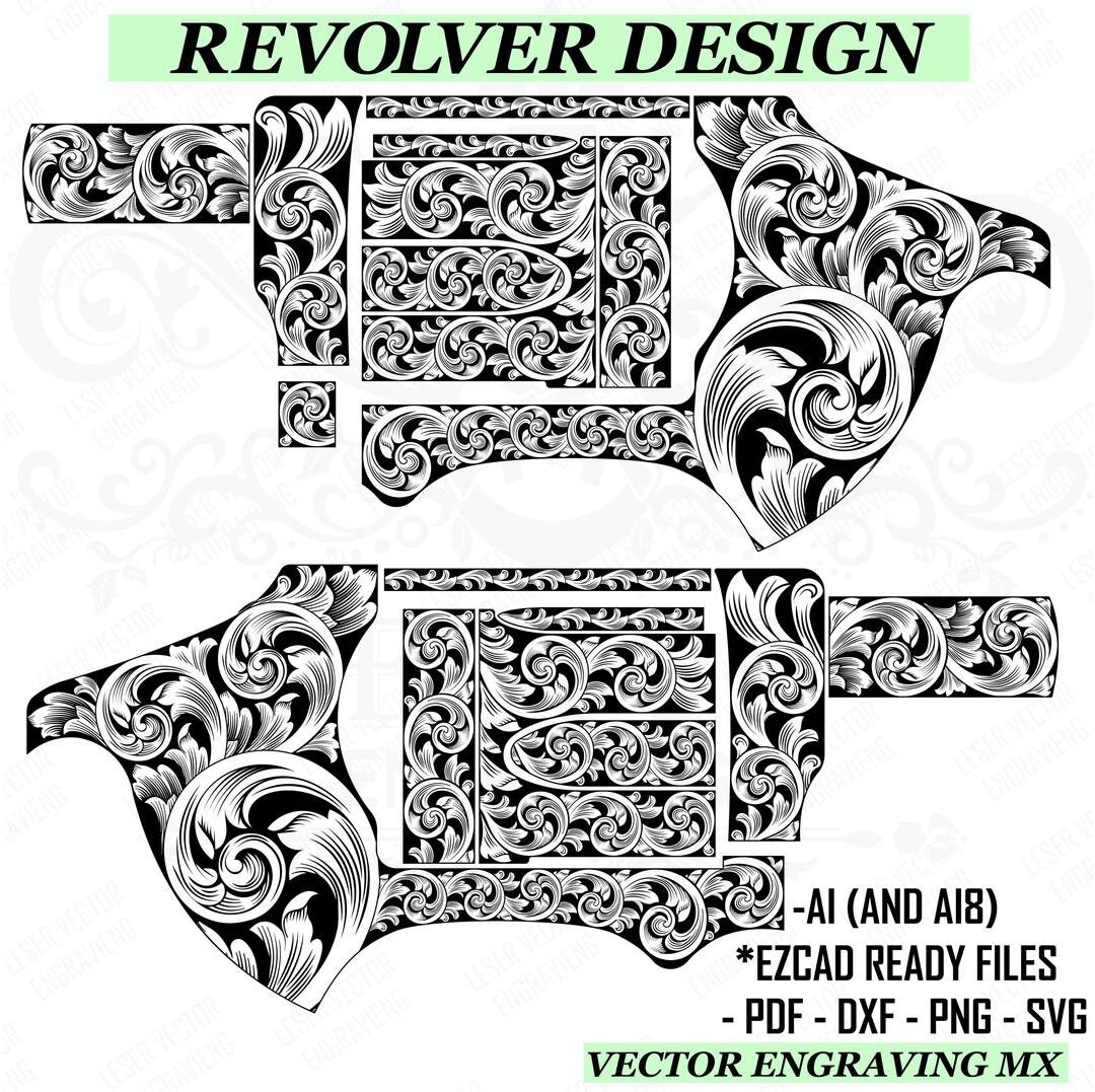 Elaborate Engraved Revolver Design Vector Files (or) Highly Detailed ...