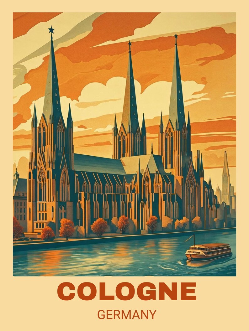 Cologne Germany Retro Travel Poster – Wall Art Print - Etsy